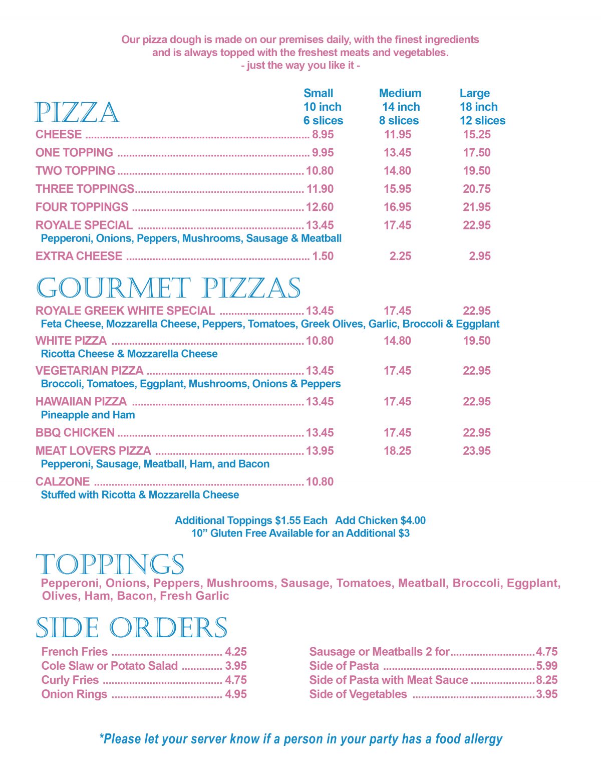 Menu – Jimmy D's Pizza Royal & Restaurant