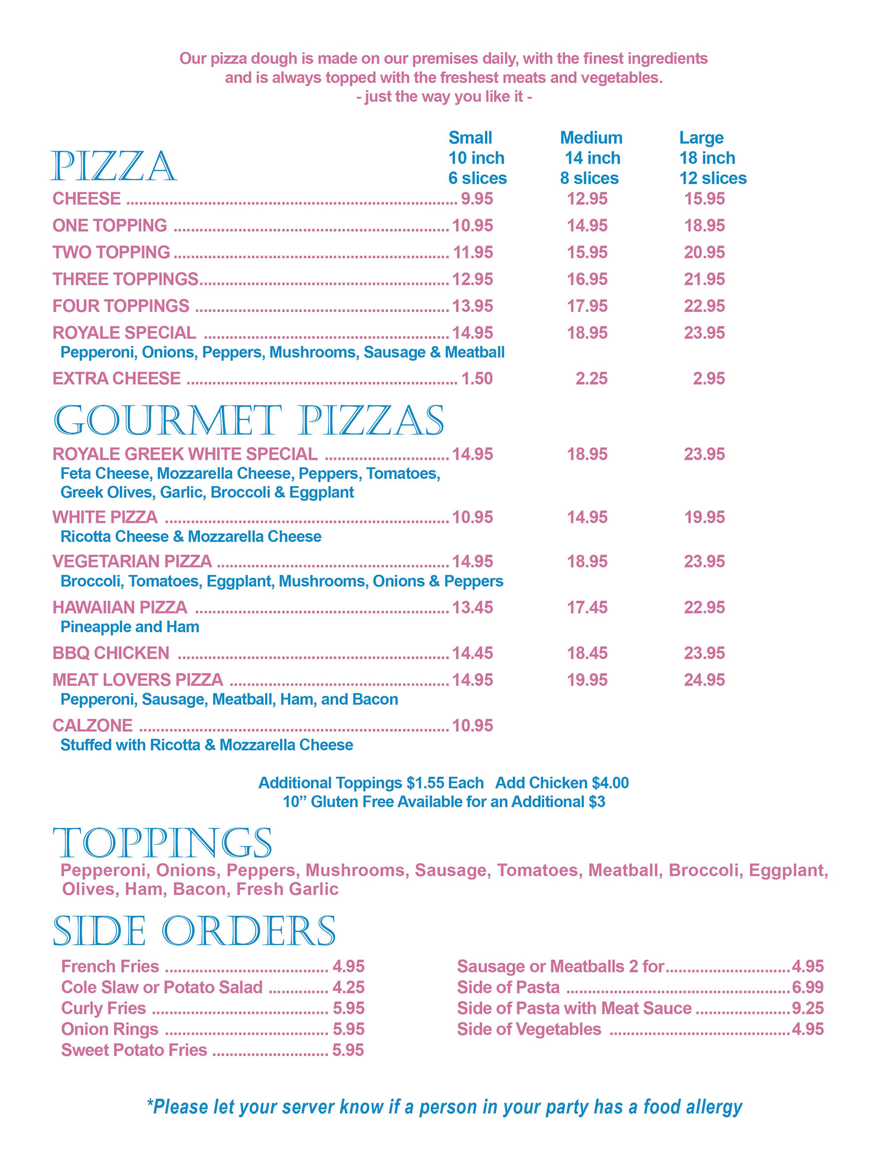 Menu – Jimmy D's Pizza Royal & Restaurant
