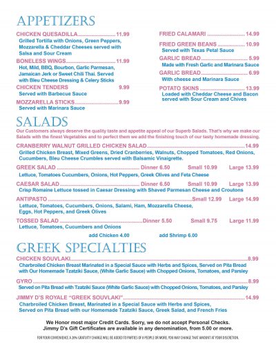 Menu – Jimmy D's Pizza Royal & Restaurant