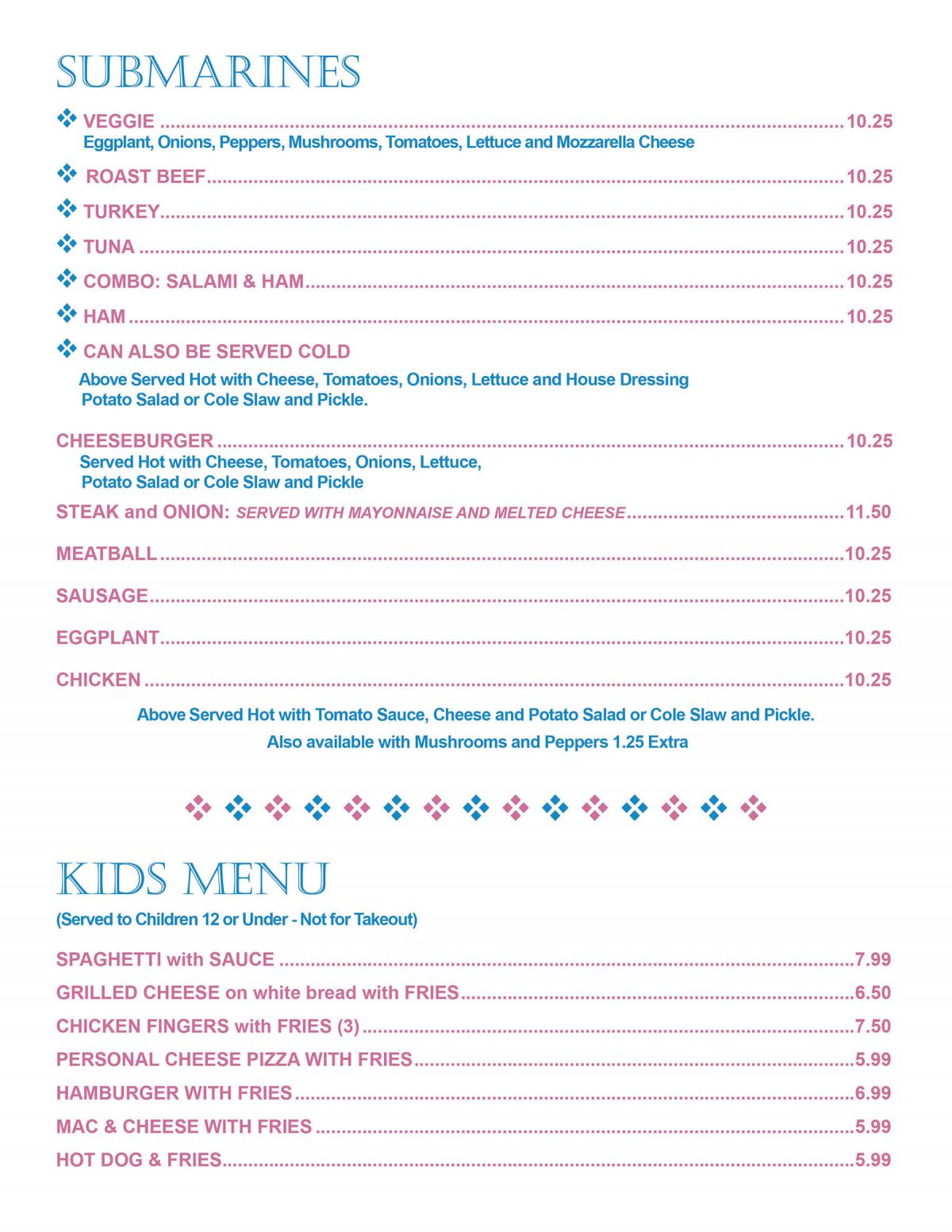 Menu – Jimmy D's Pizza Royal & Restaurant