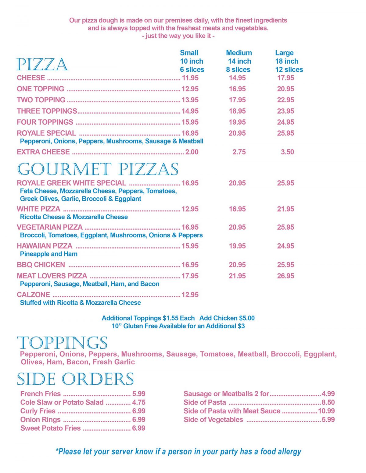 Menu – Jimmy D's Pizza Royal & Restaurant